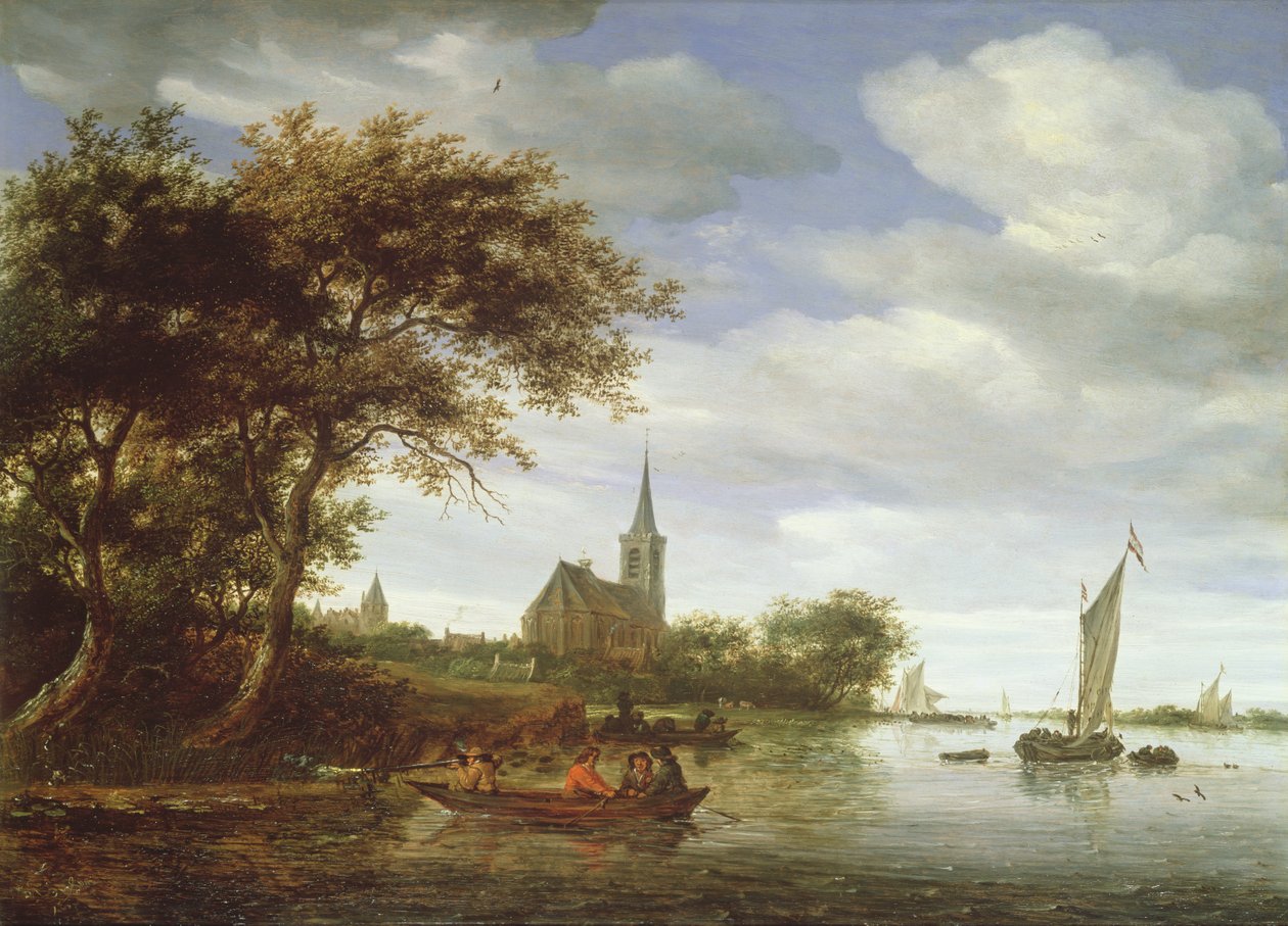 River Scene by Salomon van Ruisdael or Ruysdael
